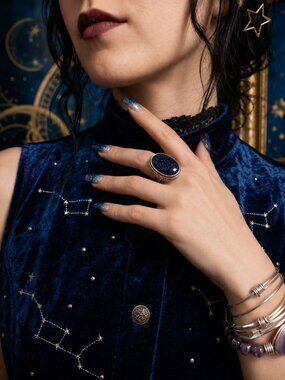 NKULTD | Jewelry | 925 Sterling Silver Blue Goldstone Oval Statement ...
